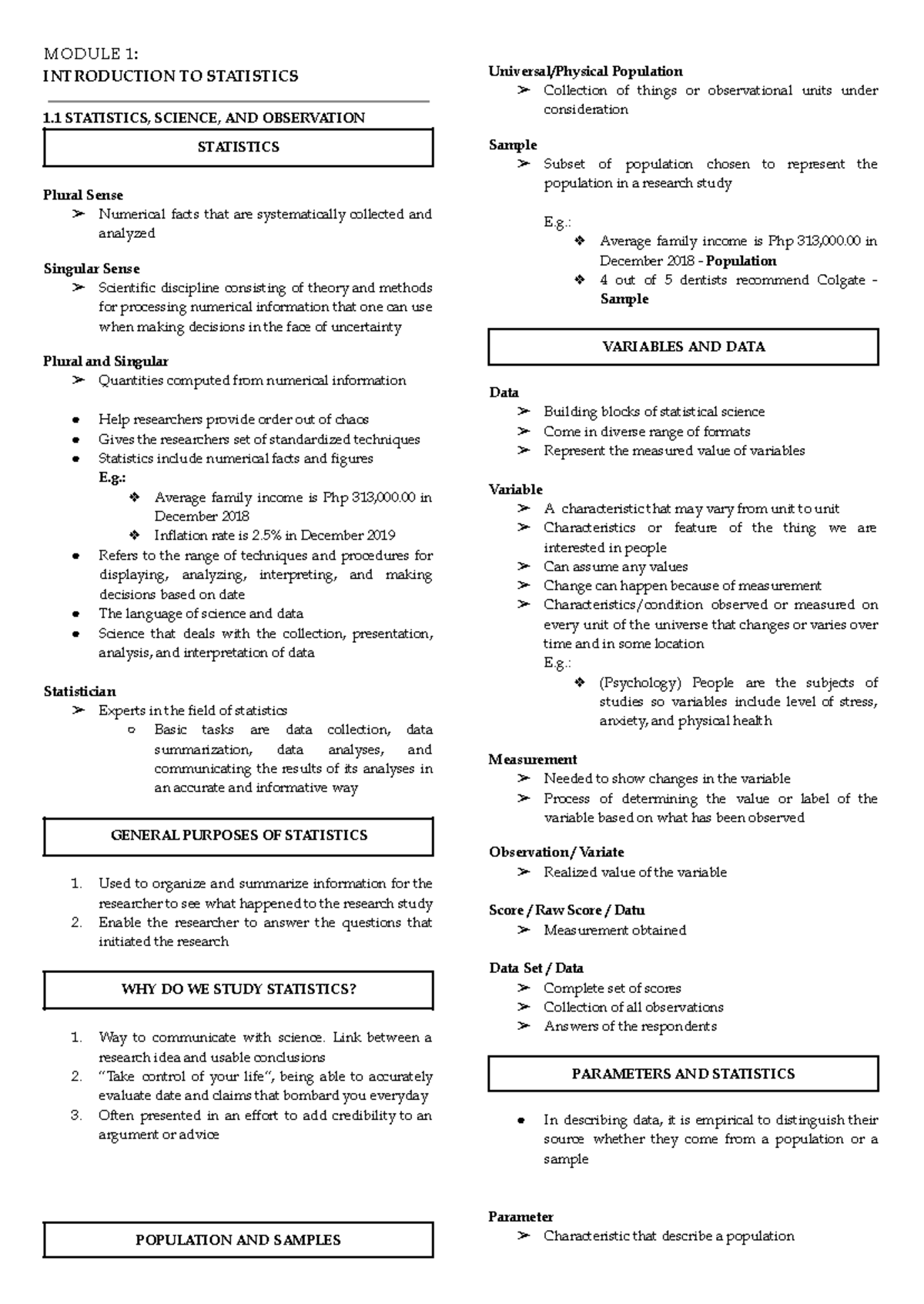 Psychological Statistics - MODULE 1: INTRODUCTION TO STATISTICS 1 STATISTICS, SCIENCE, AND - Studocu
