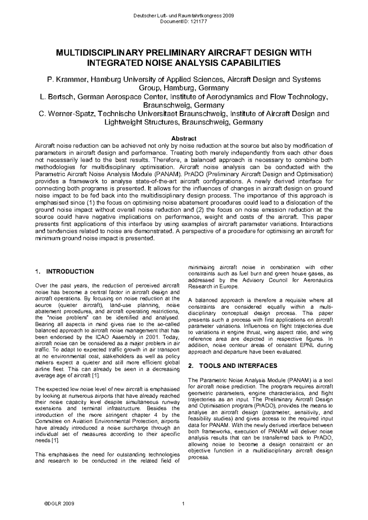 Multidisciplinary Aircraft Design with Noise Analysis: DLR 2009 - Studocu
