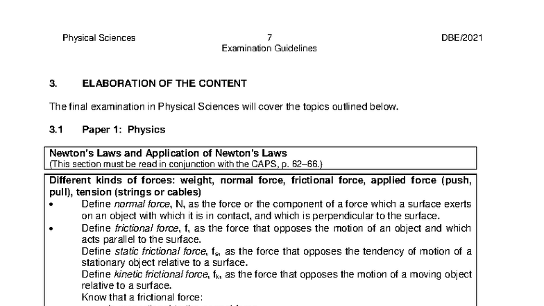 Physical Sciences 3.7 Final Exam Guidelines and Content Overview - Studocu