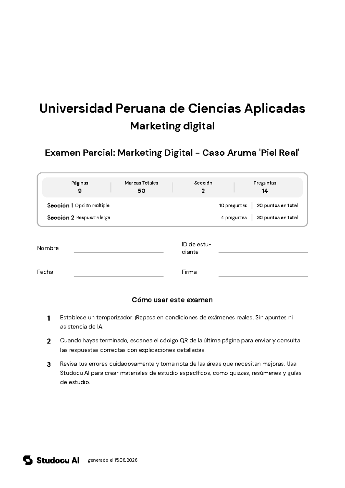 Examen Parcial: Marketing Digital - Caso Aruma 'Piel Real' - Studocu