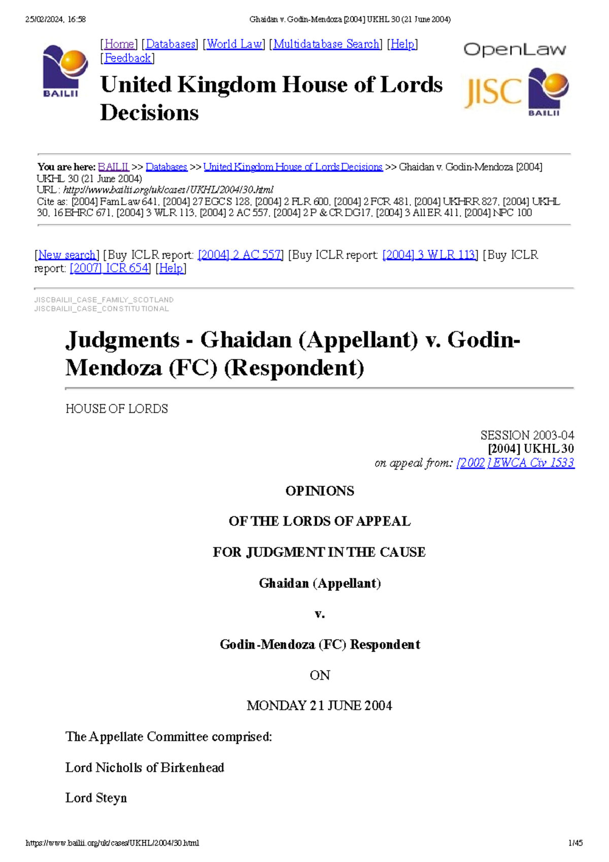 Ghaidan v. Godin-Mendoza [2004] UKHL 30: A Landmark Ruling on Tenancy ...