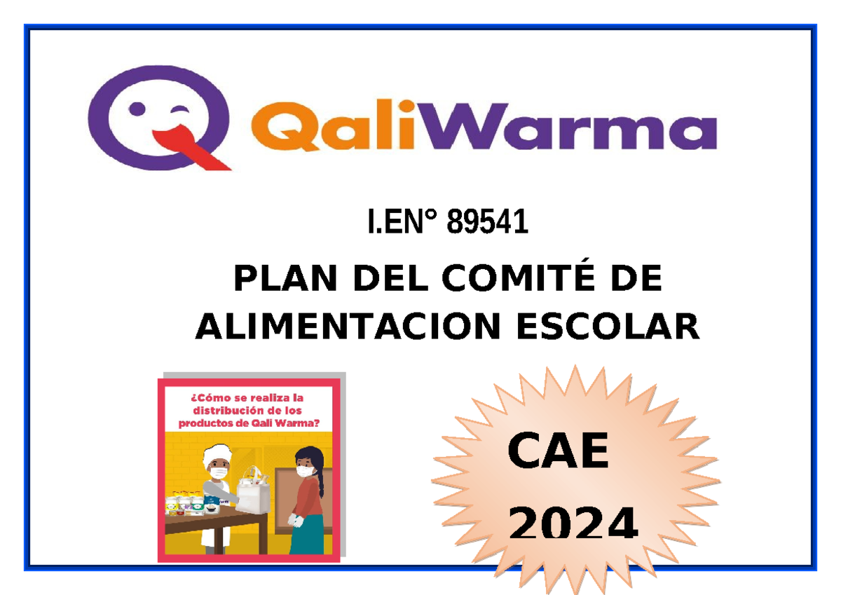 Plan del Comité de Alimentación Escolar CAE - 2024 (IE 89541) - Studocu