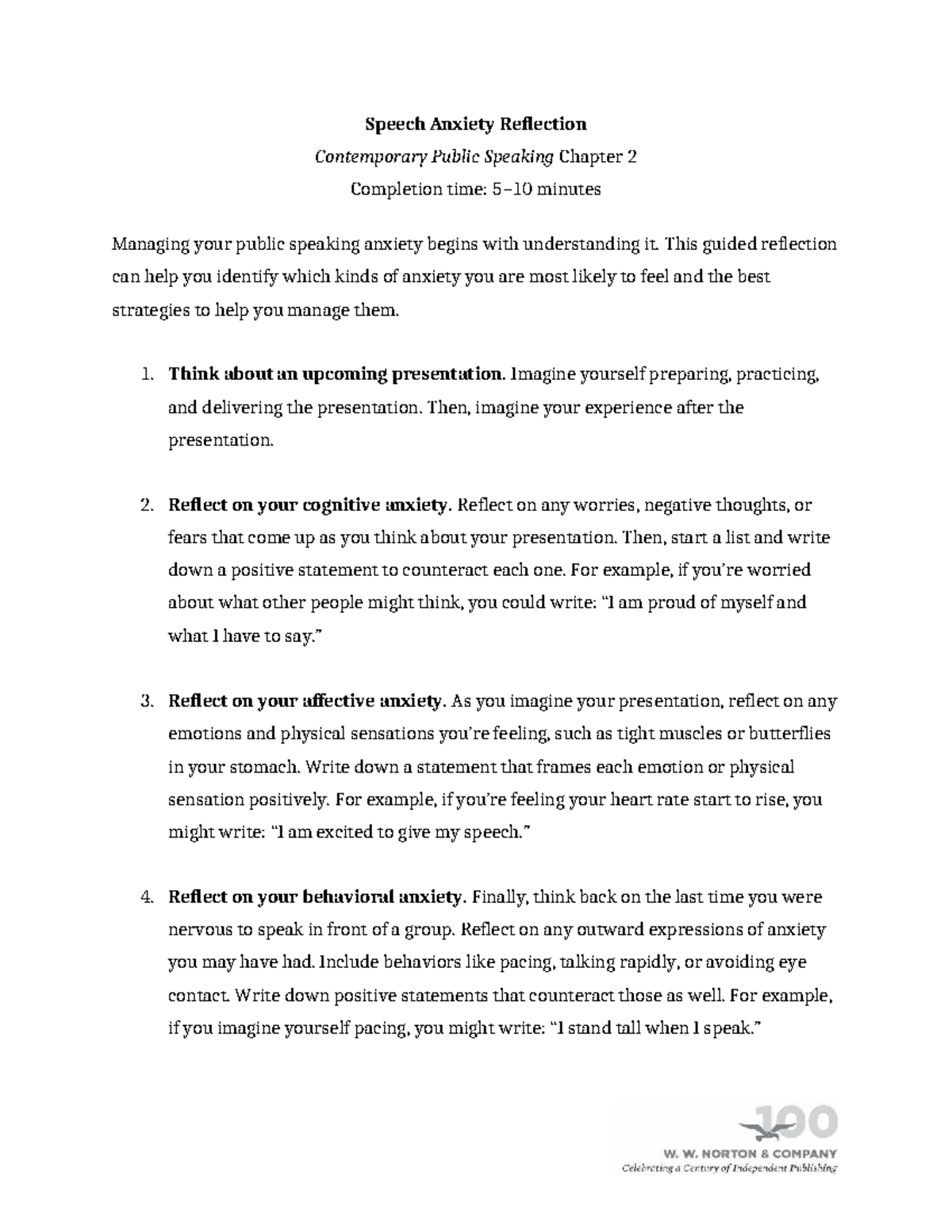 CH2 Speech Anxiety Reflection: Strategies for Managing Anxiety - Studocu