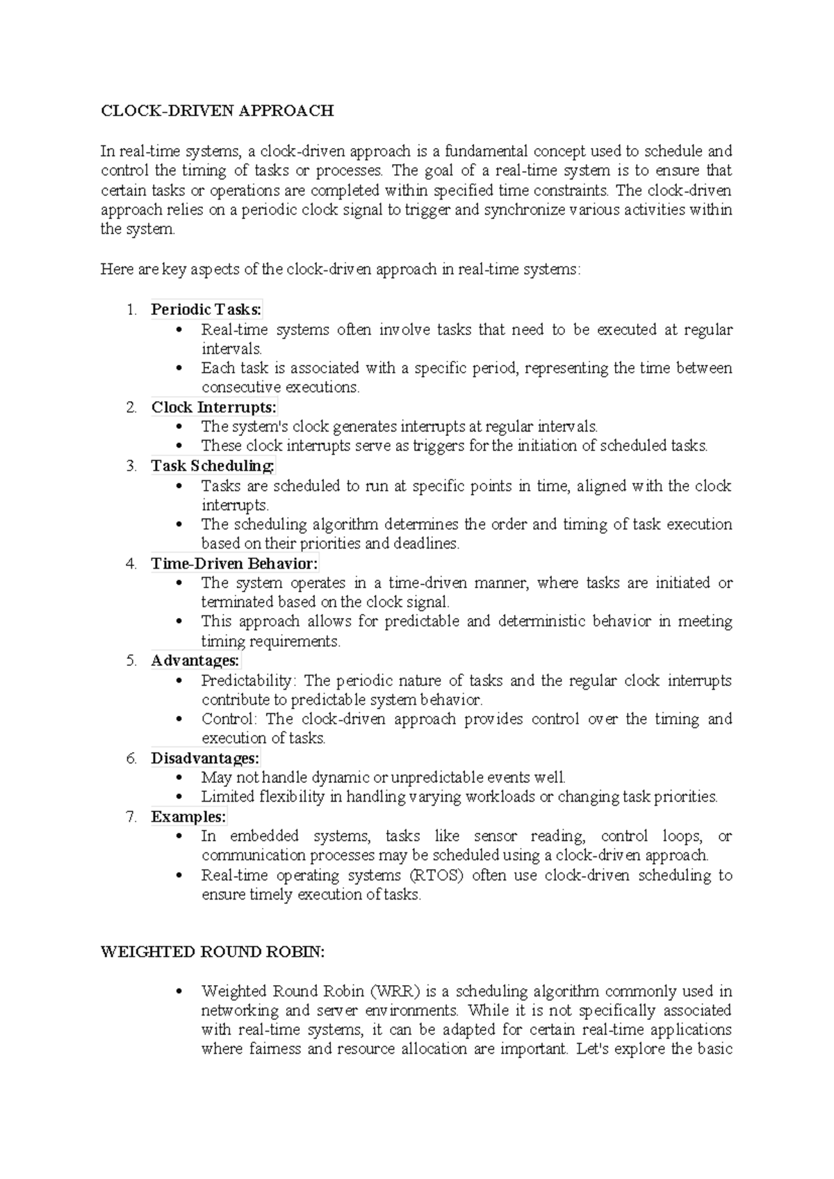 Rts Unit 2 Real Time System Unit 2 Notes Clock Driven Approach In 6057