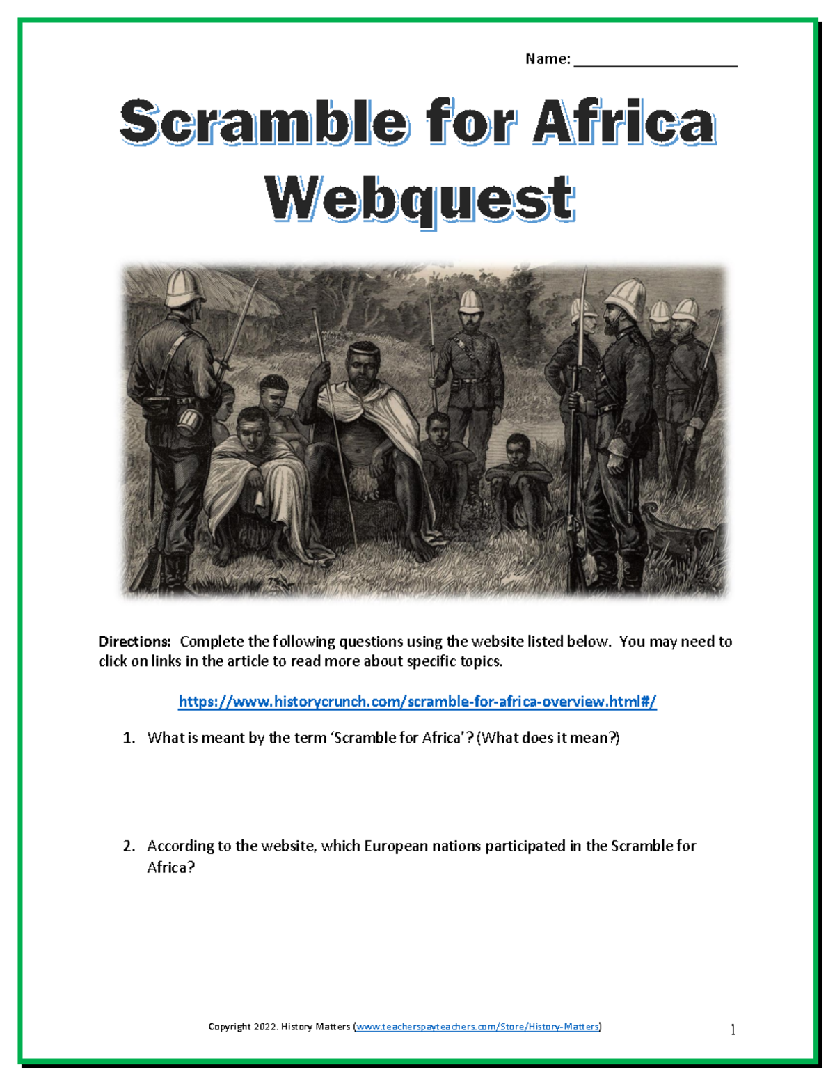 - Scramble for Africa Webquest - Directions: Complete the following ...
