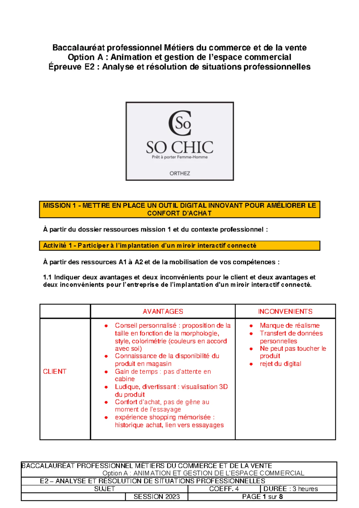 Corrigé E2 GEMO BACCALAURÉAT 2024: Analyse & Résolution Situations Pro - Studocu