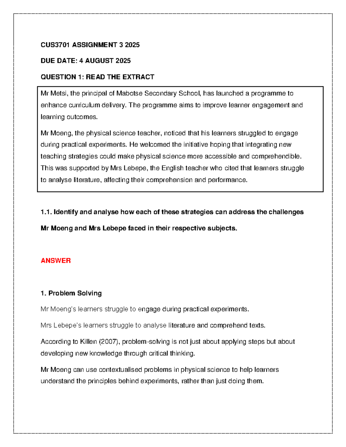 CUS3701 Assignment 3: Enhancing Curriculum Delivery Strategies - Studocu