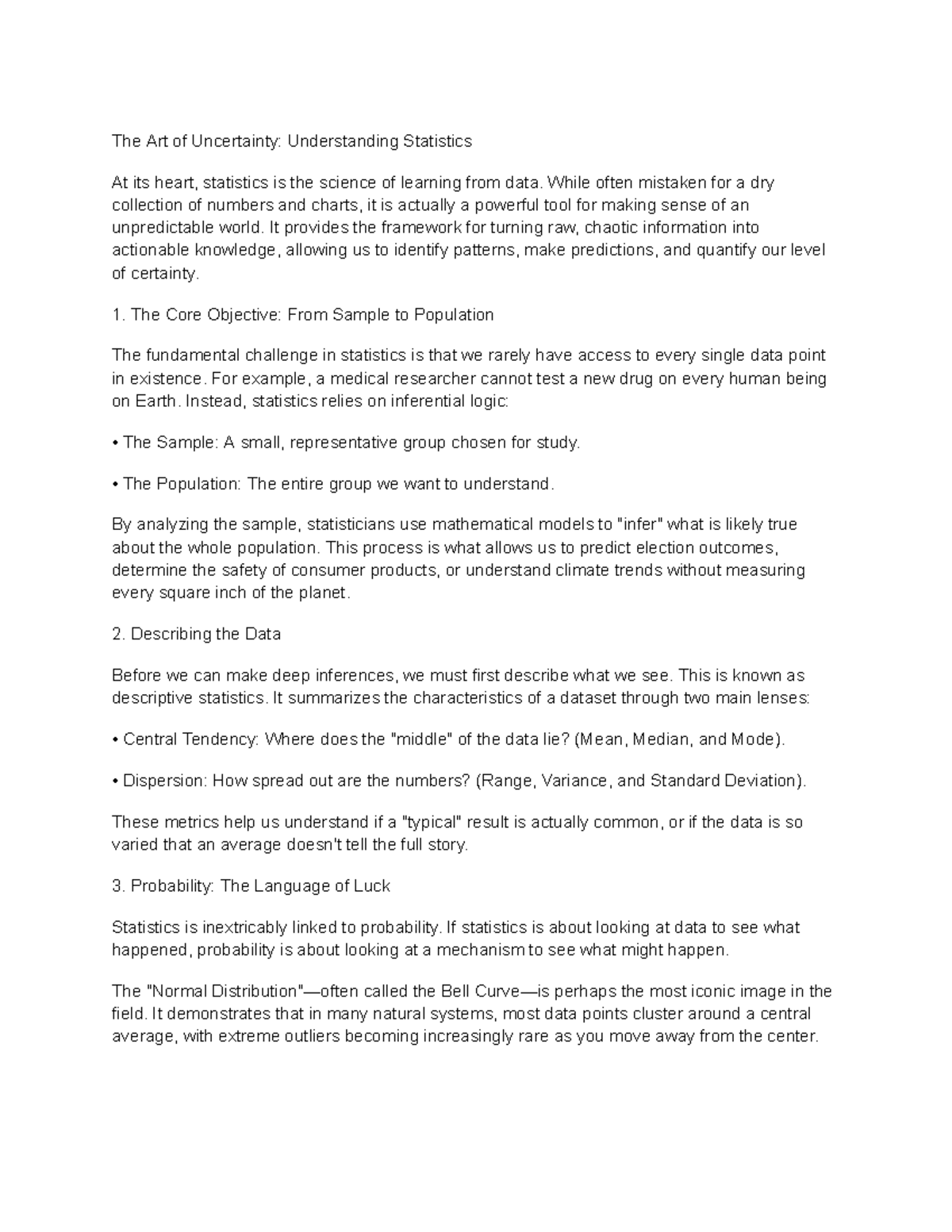 Statistics Essay: The Art of Uncertainty and Data Analysis - Studocu