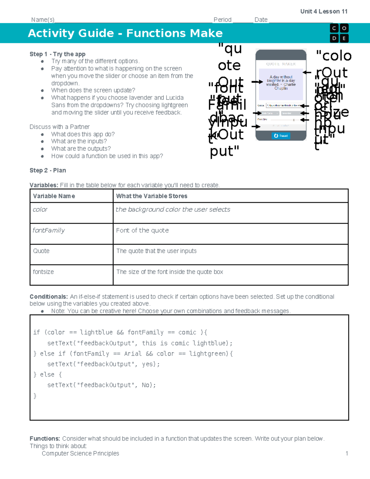 Project Guide - Functions Make - Unit 4 Lesson 11 - Studocu