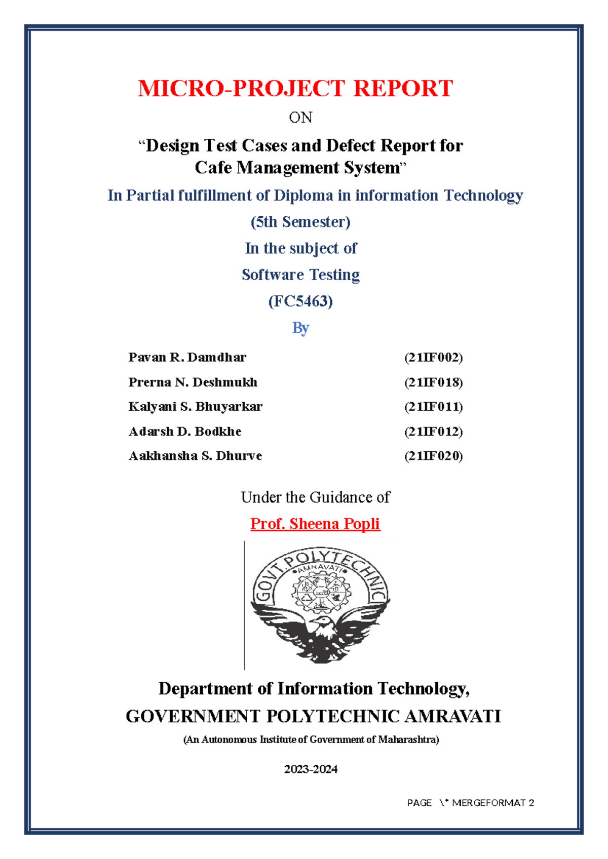 Micro-Project Report: Design Test Cases & Defect Report for FC5463 ...