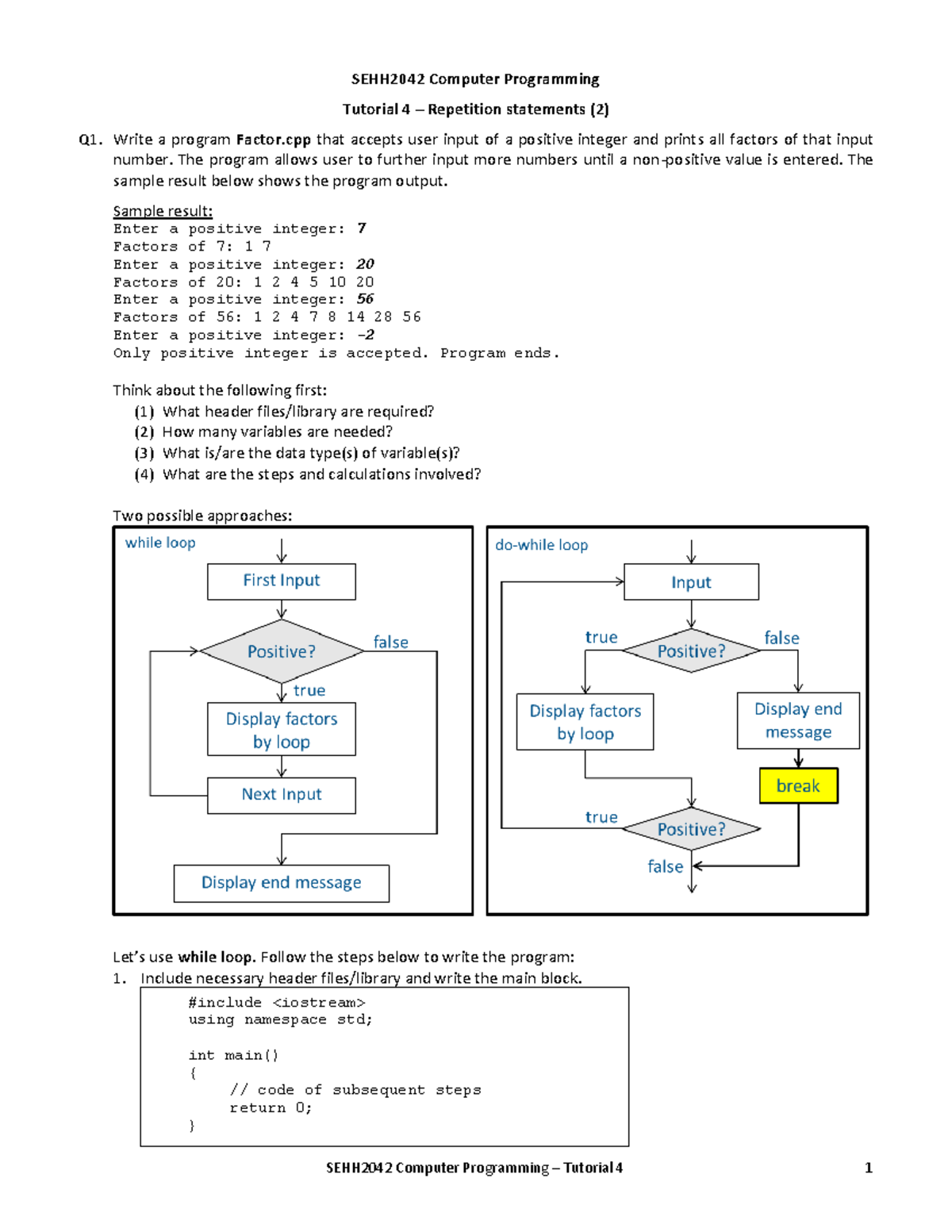 SEHH2042 Computer Programming - Tutorial 4: Repetition Statements ...