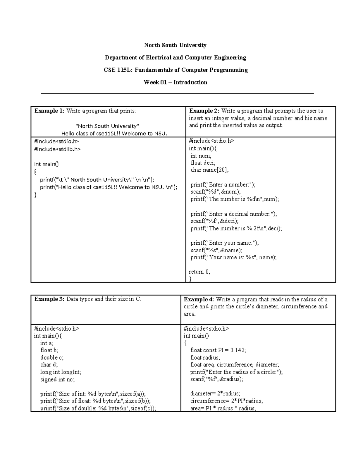 CSE 115L Lab Manual 1: Intro to Computer Programming Concepts - Studocu