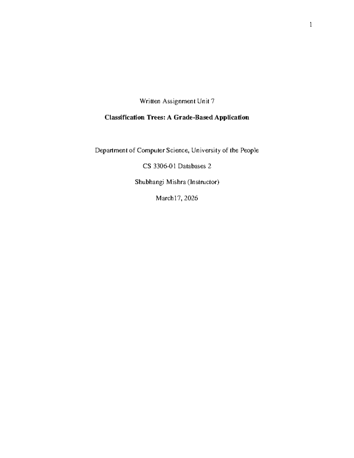 CS Databases 2: Classification Trees for Academic Grading - Studocu