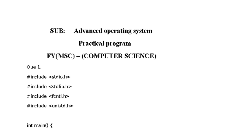 Advanced Operating System Practical Program FY(MSC) CS Notes - Studocu