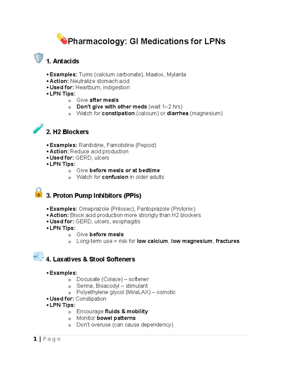 Pharmacology: GI Medications Overview for LPNs - Studocu