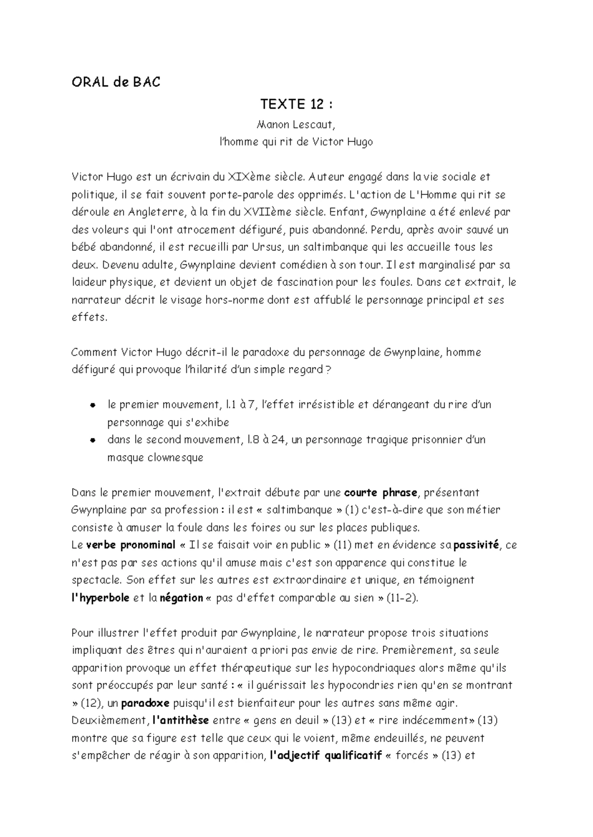 Texte 10 - Analyse linéaire de l’évasion dans Manon Lescaut - Studocu