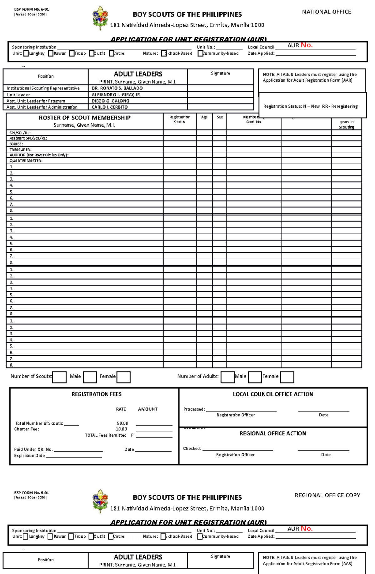 BSP AUR Application for Unit Registration of Leaders and Scouts - Studocu