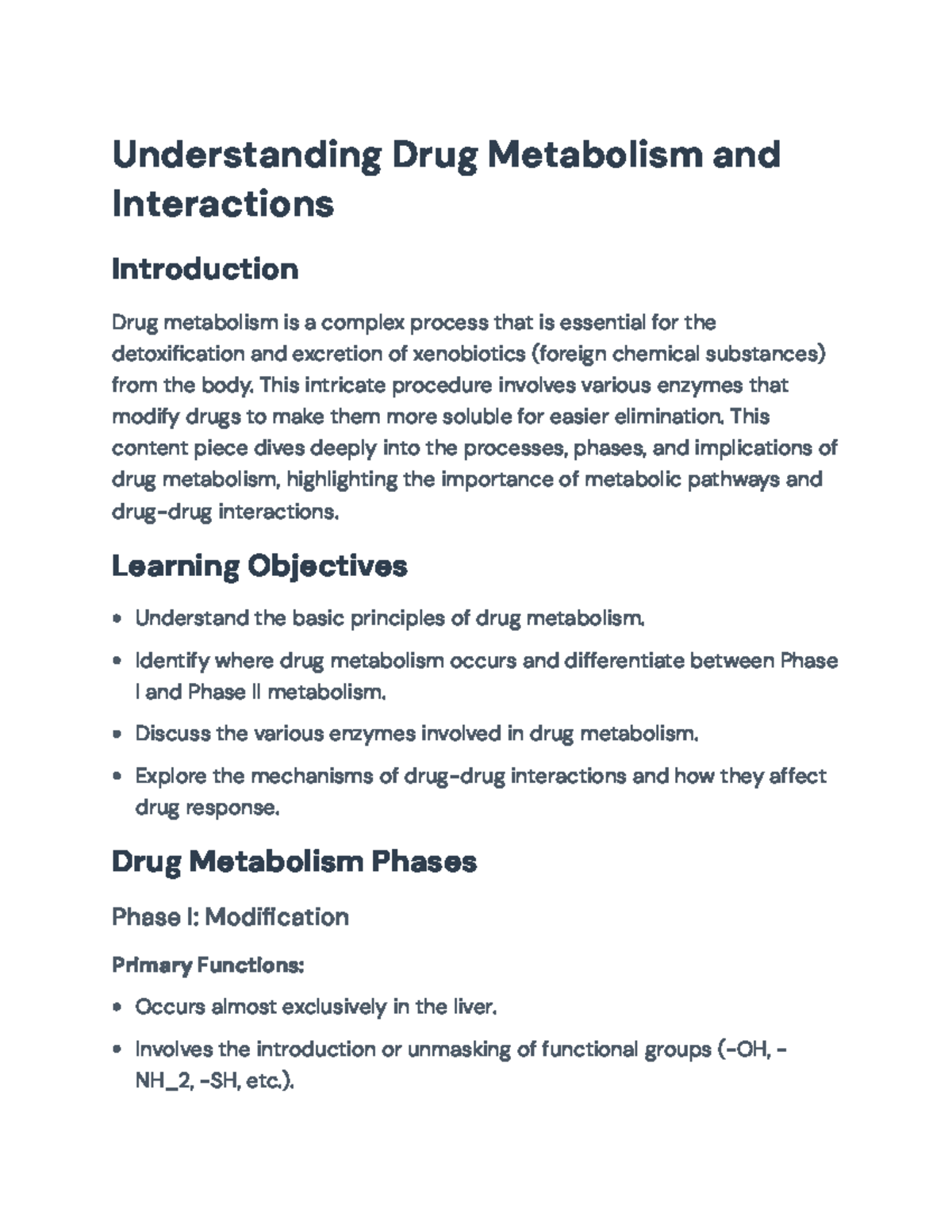 Drug Metabolism & Interactions: Key Phases & Enzymes Explained - Studocu