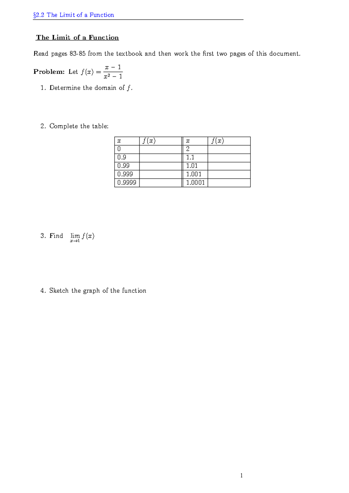 math152 review notes - The Limit of a Function Read pages 83-85 from ...