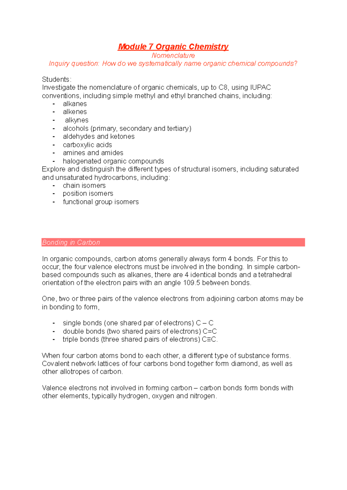 Module 7 Organic Chemistry: Nomenclature and Isomerism Insights - Studocu