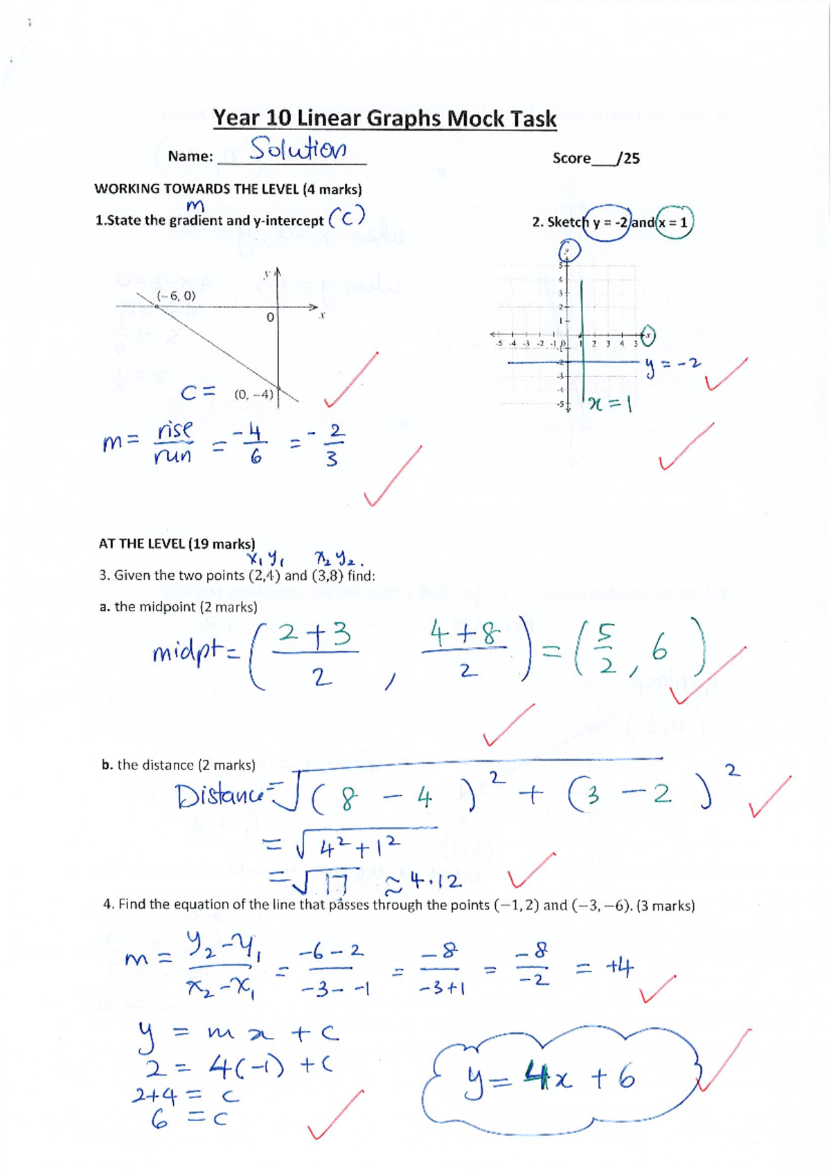 Year 10 Linear Graphs Mock Test Solutions and Explanations - Studocu