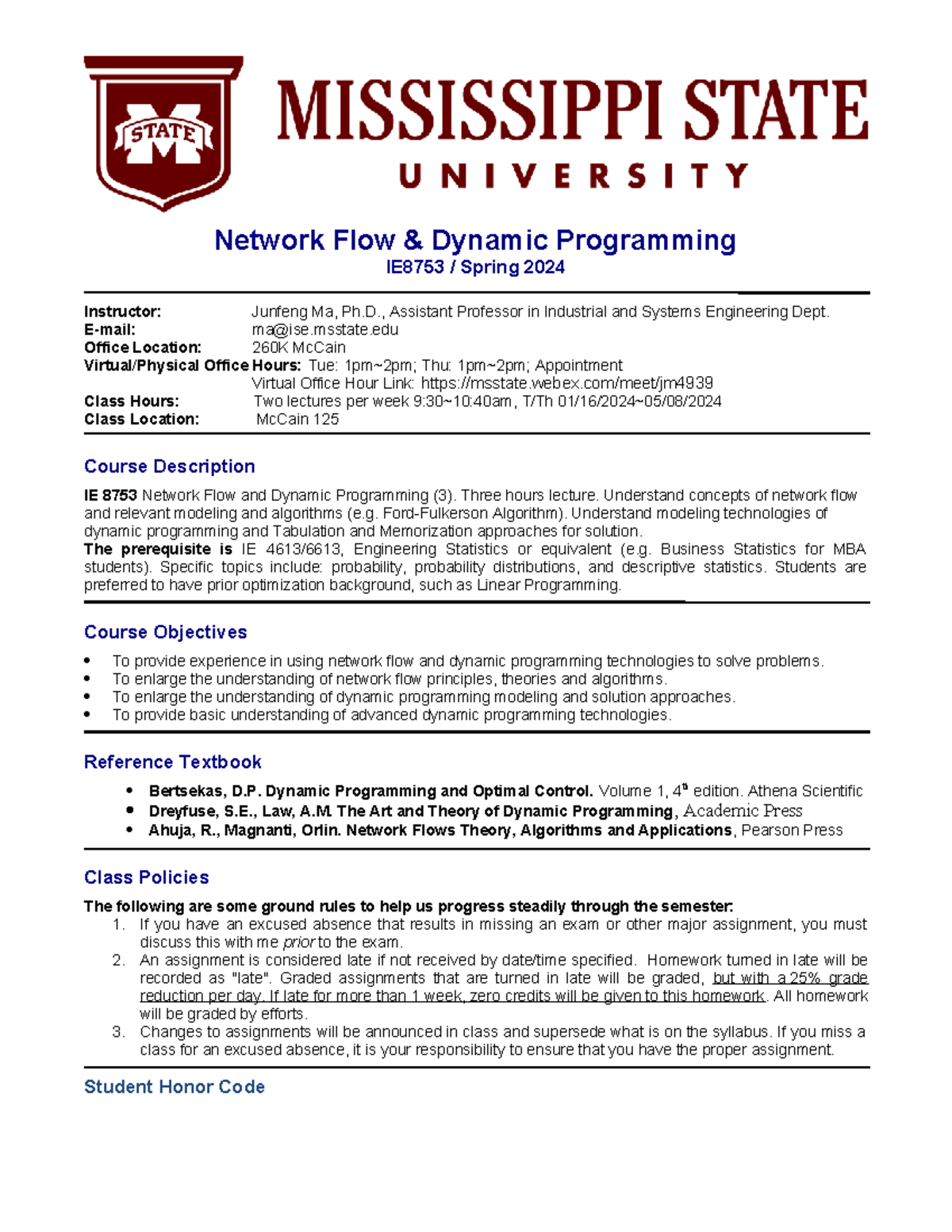 Syllabus for IE 8753: Network Flow & Dynamic Programming - Spring 2024 ...