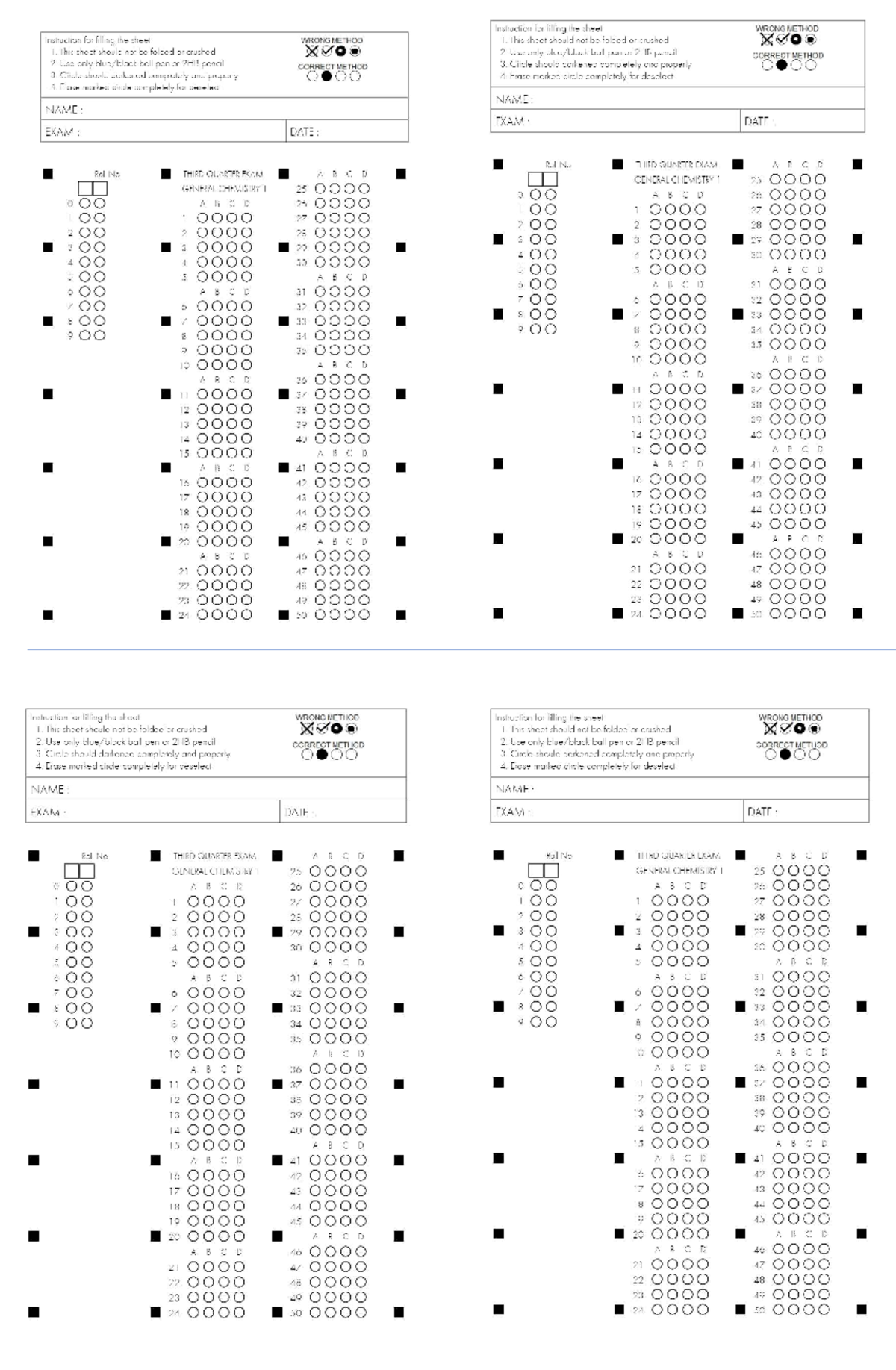 General Chemistry 1: Instructions for Filling the Answer Sheet - Studocu