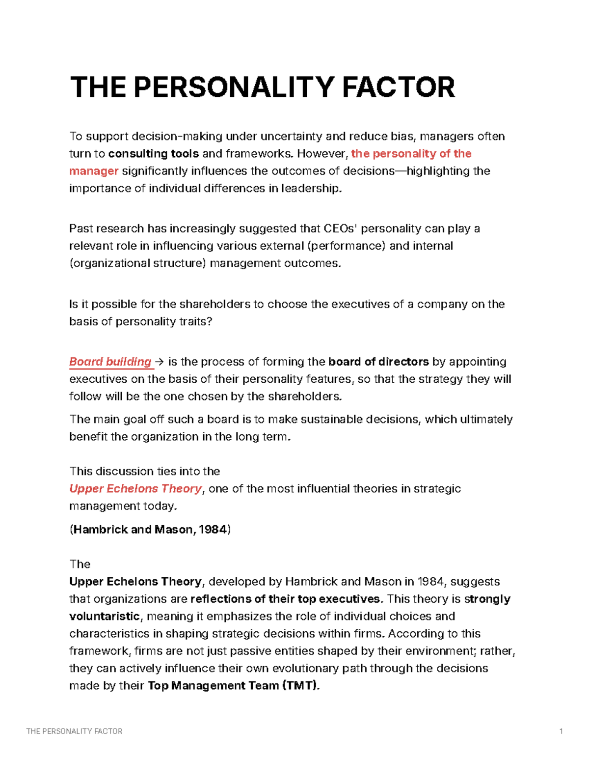 The Personality Factor: Influence on Leadership & Strategic Decisions ...