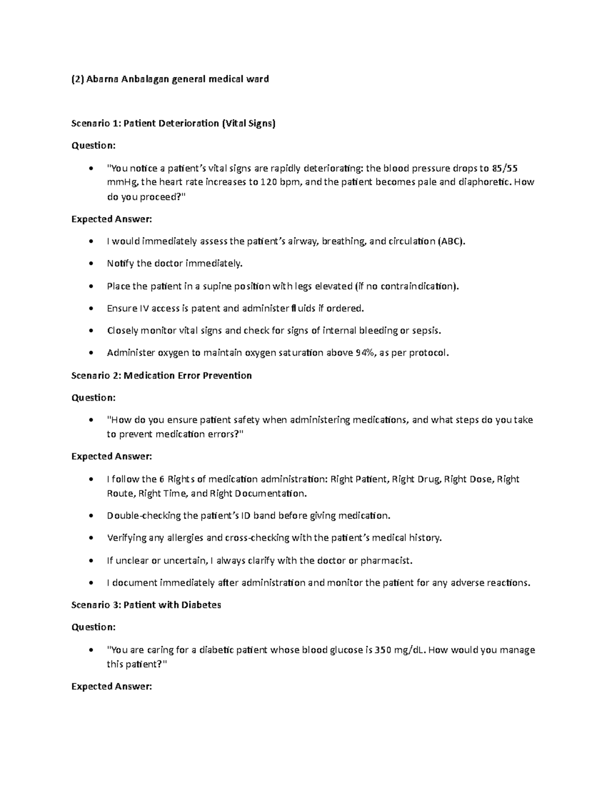 (2) Nursing Care Scenarios: Patient Deterioration & Medication Safety ...
