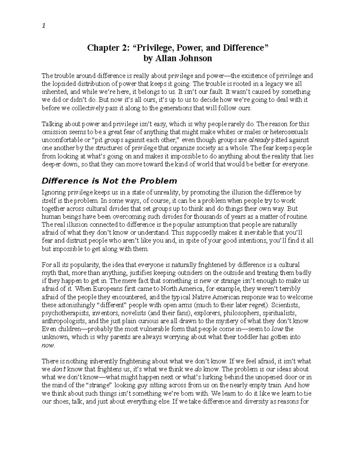 Allan Johnson - Understanding Privilege, Power, and Difference in ...