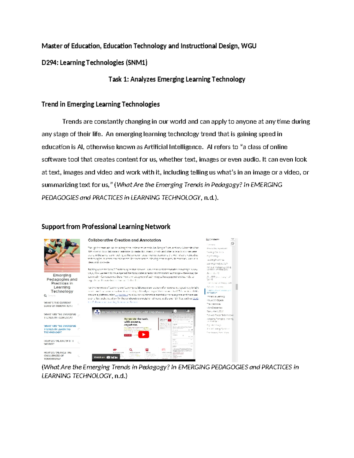 D294 Task 1 Passed - Task 1- Analyzes Emerging Learning Technology ...