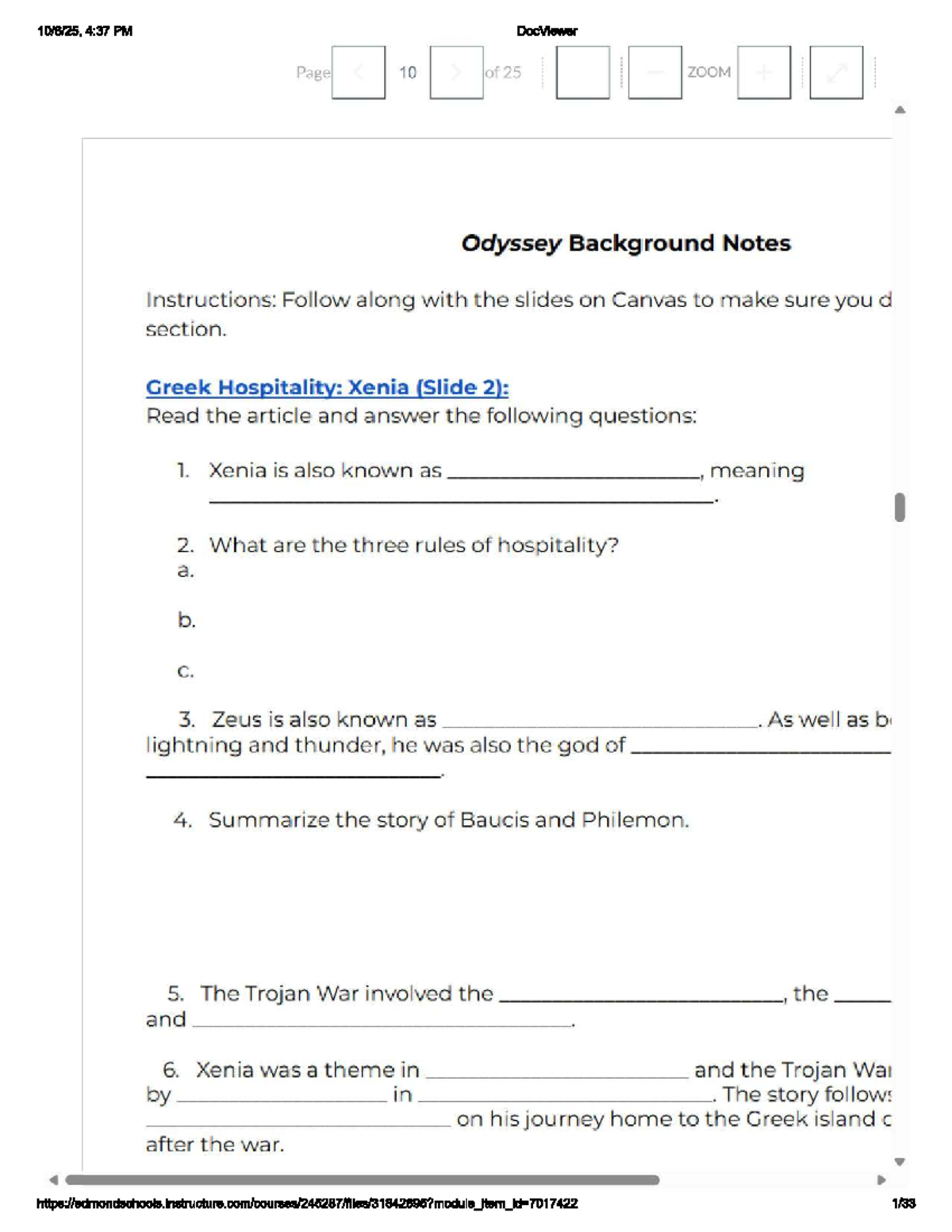 Greek Hospitality and Xenia: Notes for Odyssey (Course Code: 4:37 PM ...