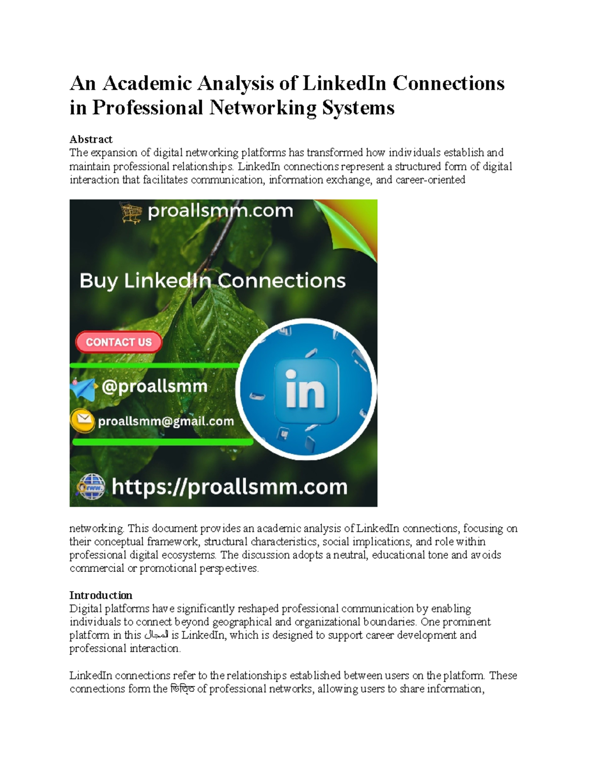 Academic Analysis of LinkedIn Connections in Professional Networking ...
