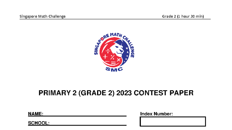 2023 Singapore Math Challenge Grade 2 (1.5 hours) Contest Paper - Studocu