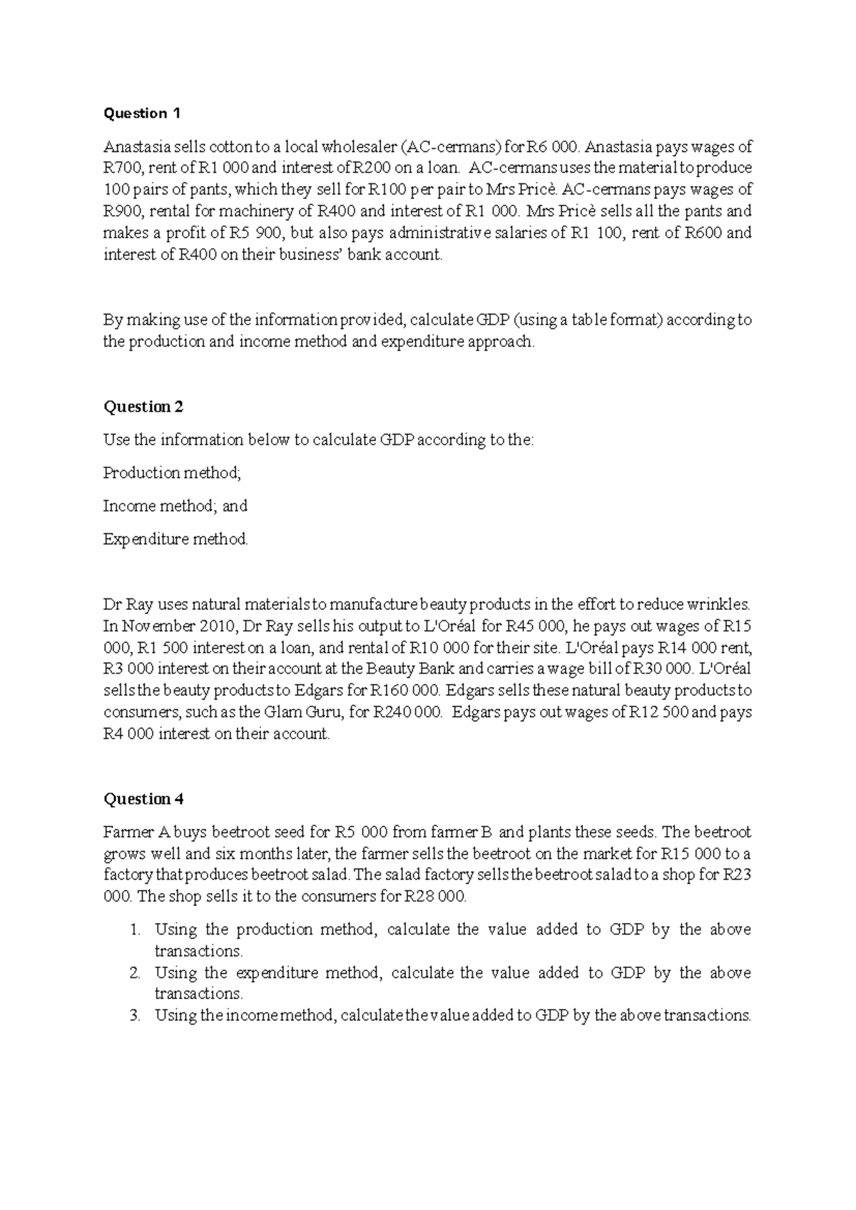 GDP Calculation Methods: Tutorial 1 Analysis and Exercises - Studocu