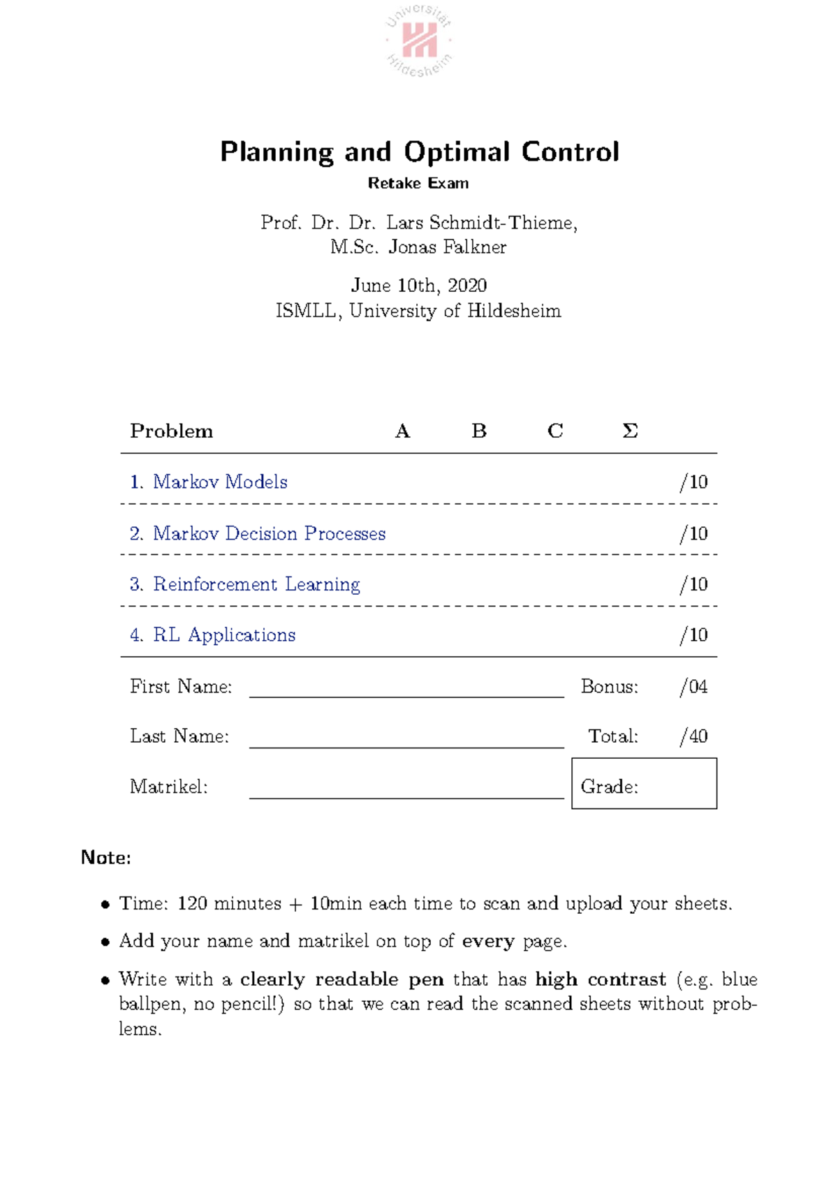 POC 2020 Retake Exam: Planning & Optimal Control Insights - Studocu