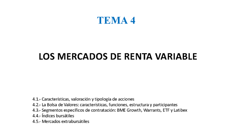 TEMA 4: MERCADOS DE RENTA VARIABLE Y ACCIONES - Mifade 2024-2025 - Studocu