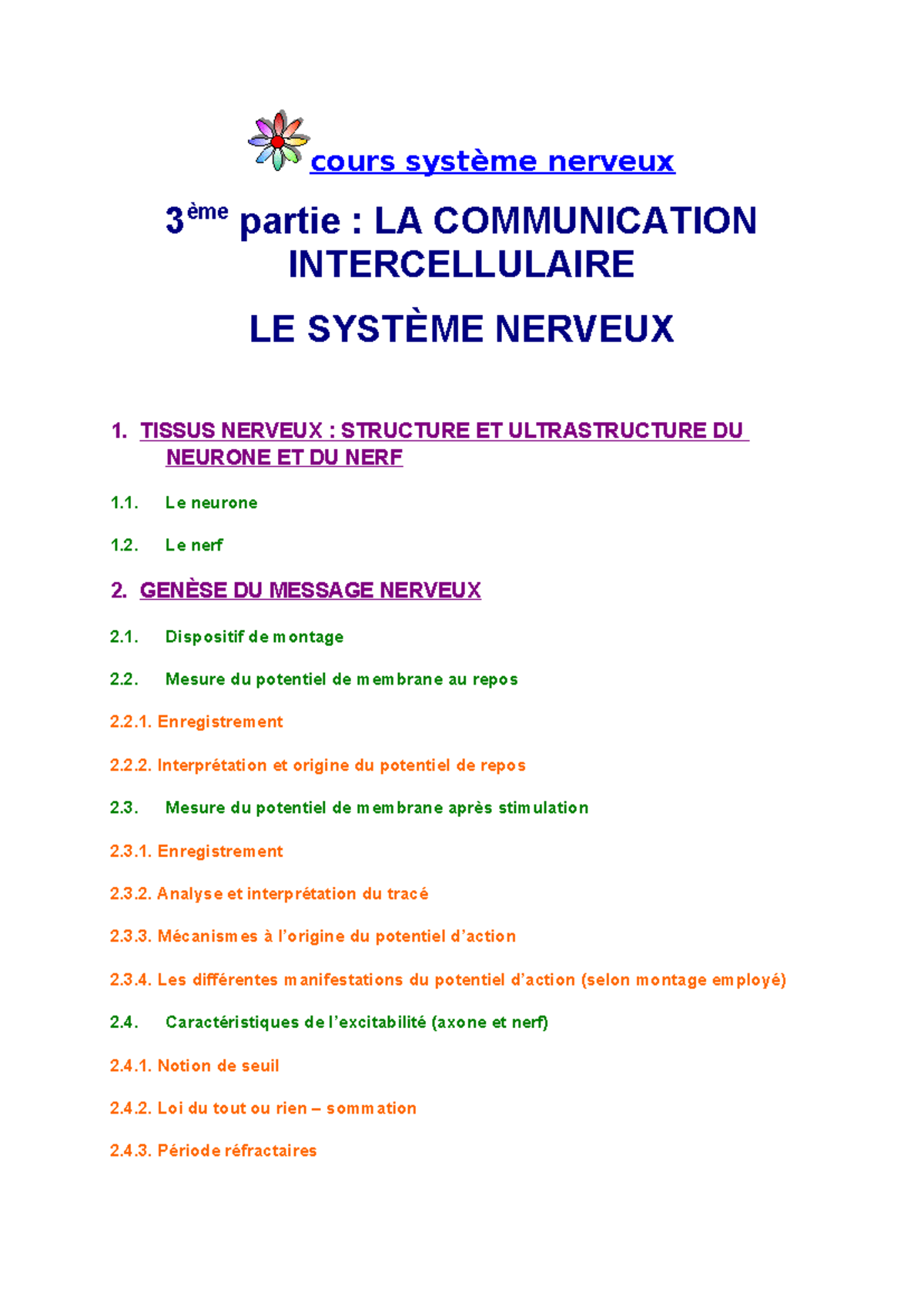 Cours Système Nerveux - Partie 3 : Communication Intercellulaire et ...
