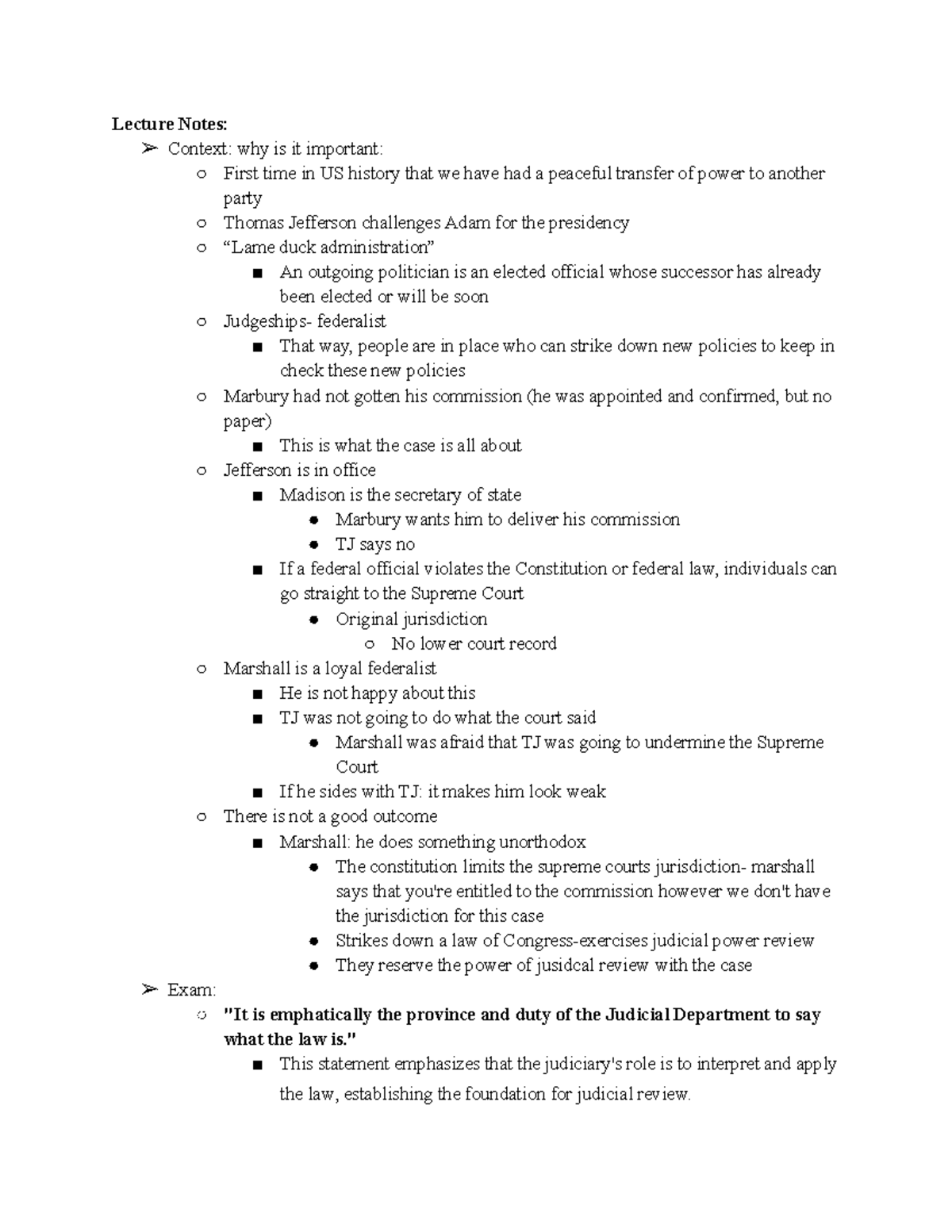 Marbury v. Madison: Lecture Notes on Judicial Review & Its Importance ...