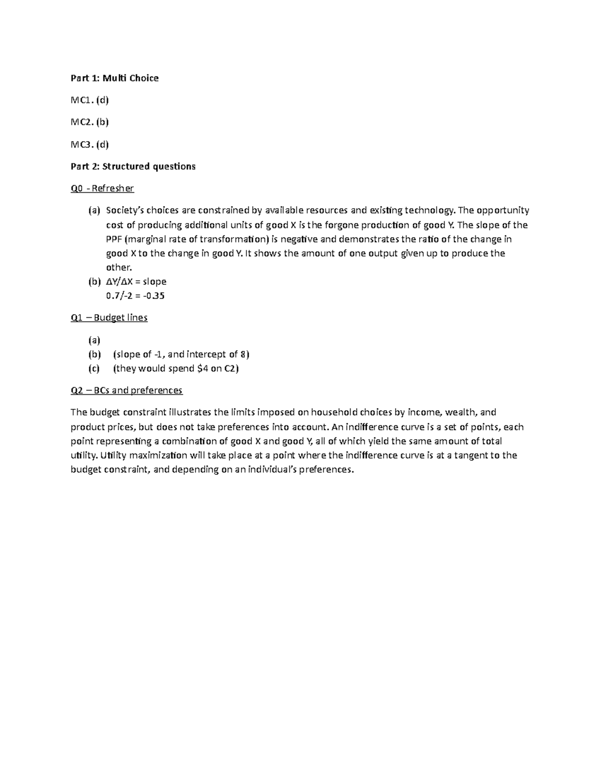 ECON130 Tutorial Exercise 2 - Part 1: Multi Choice MC1. (d) MC2. (b ...