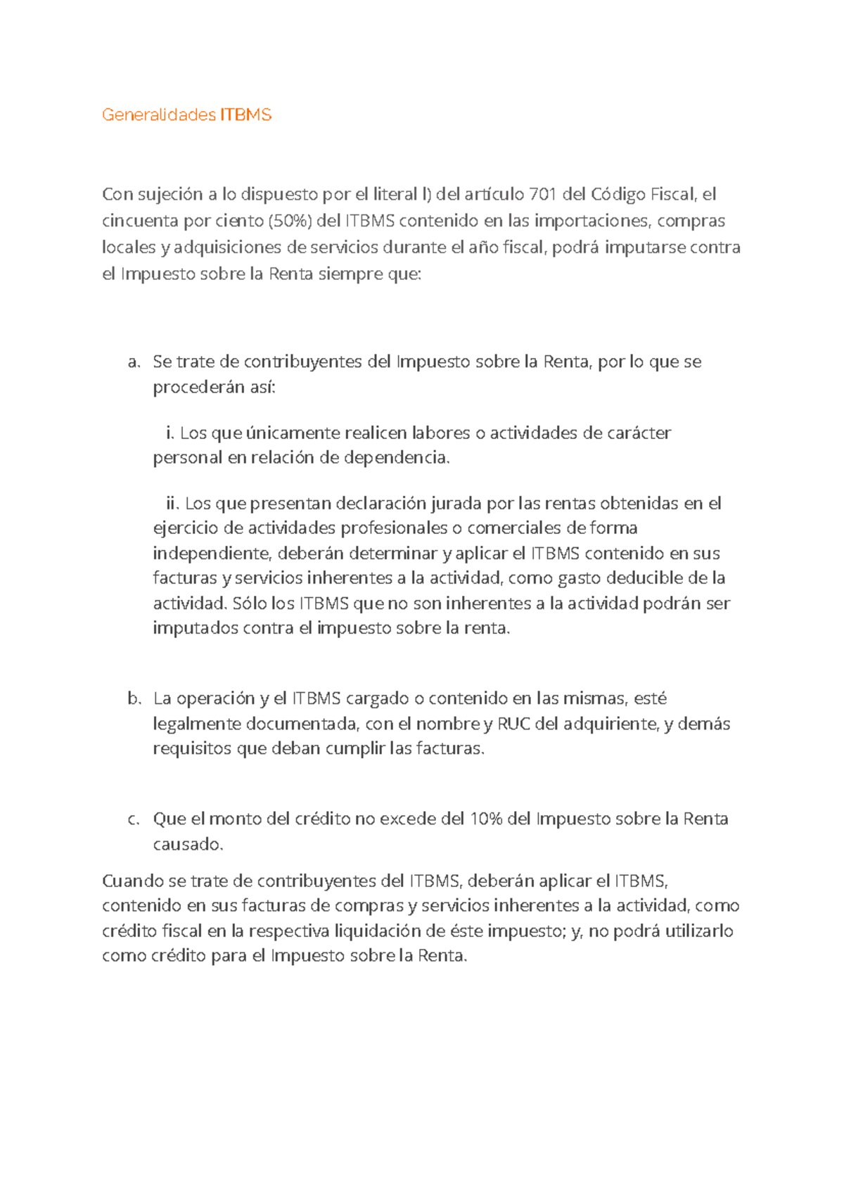 Generalidades del ITBMS: Aplicaciones y Normativa Fiscal - Studocu