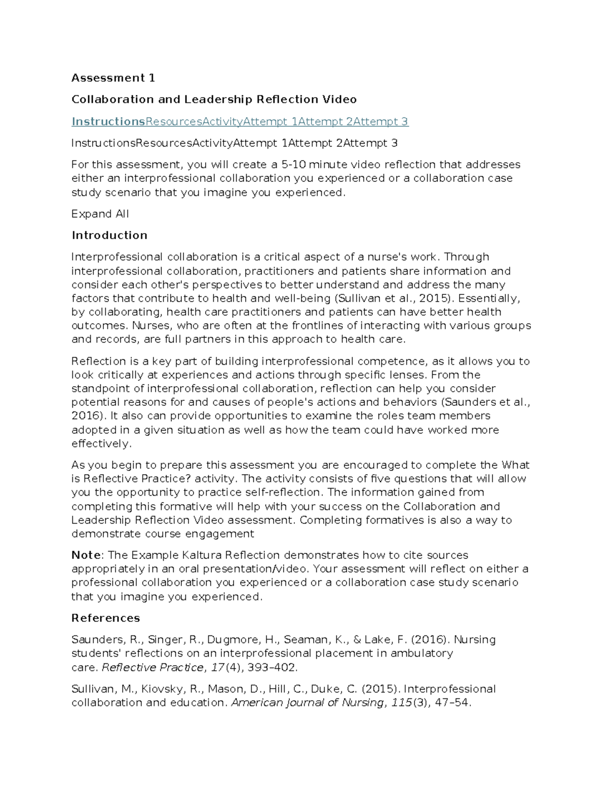 Assessment 1 - Collaboration and Leadership Reflection Video Assignment ...