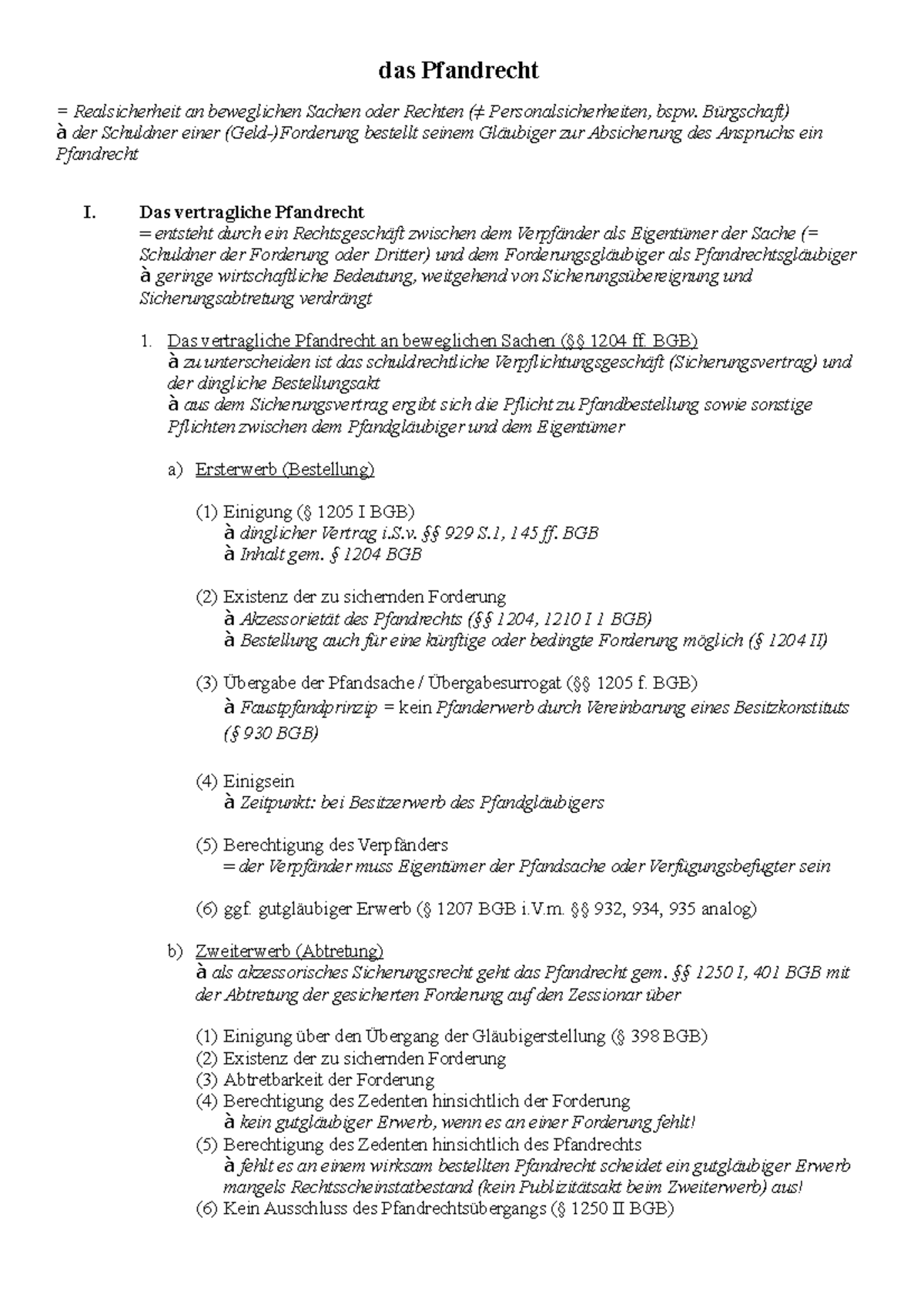 Pfandrecht - Prüfungsschema und Definitionen für das BGB (§§ 1204 ff ...