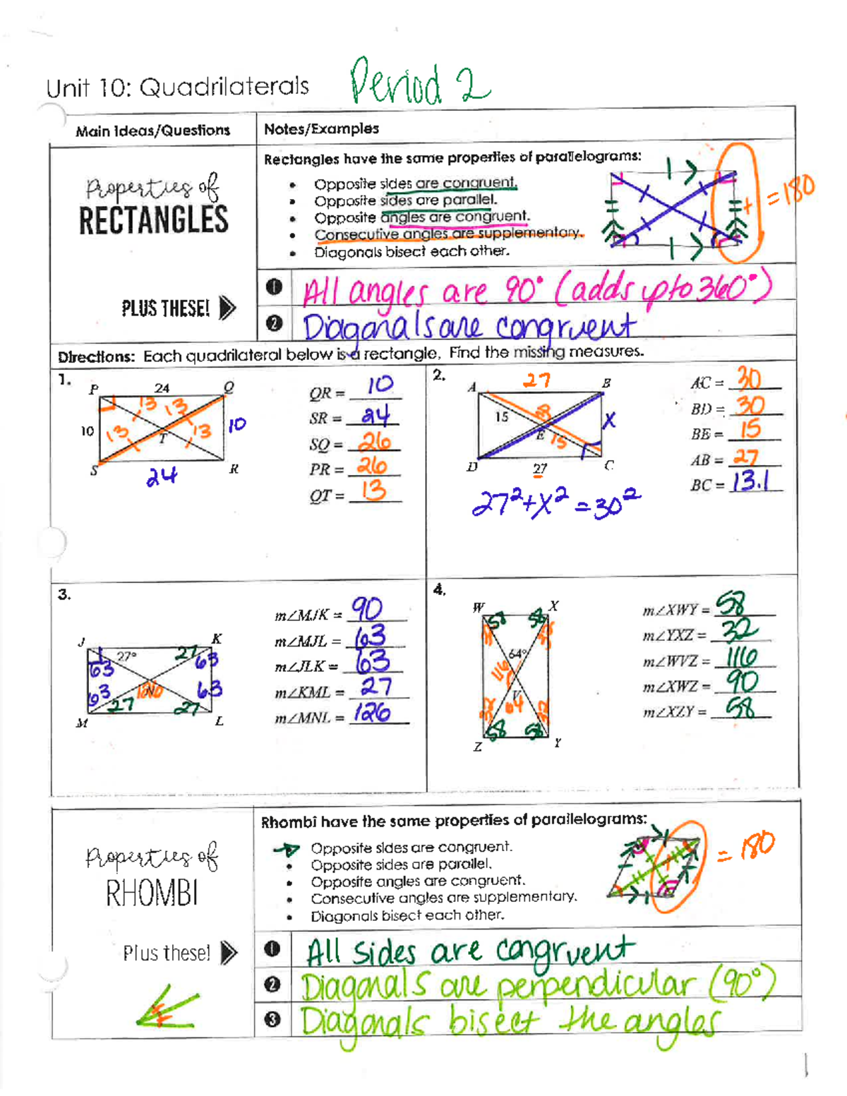 Unit 10 Notes Packet Key - Unit 10: Quadrilaterals Period 2 Main ...