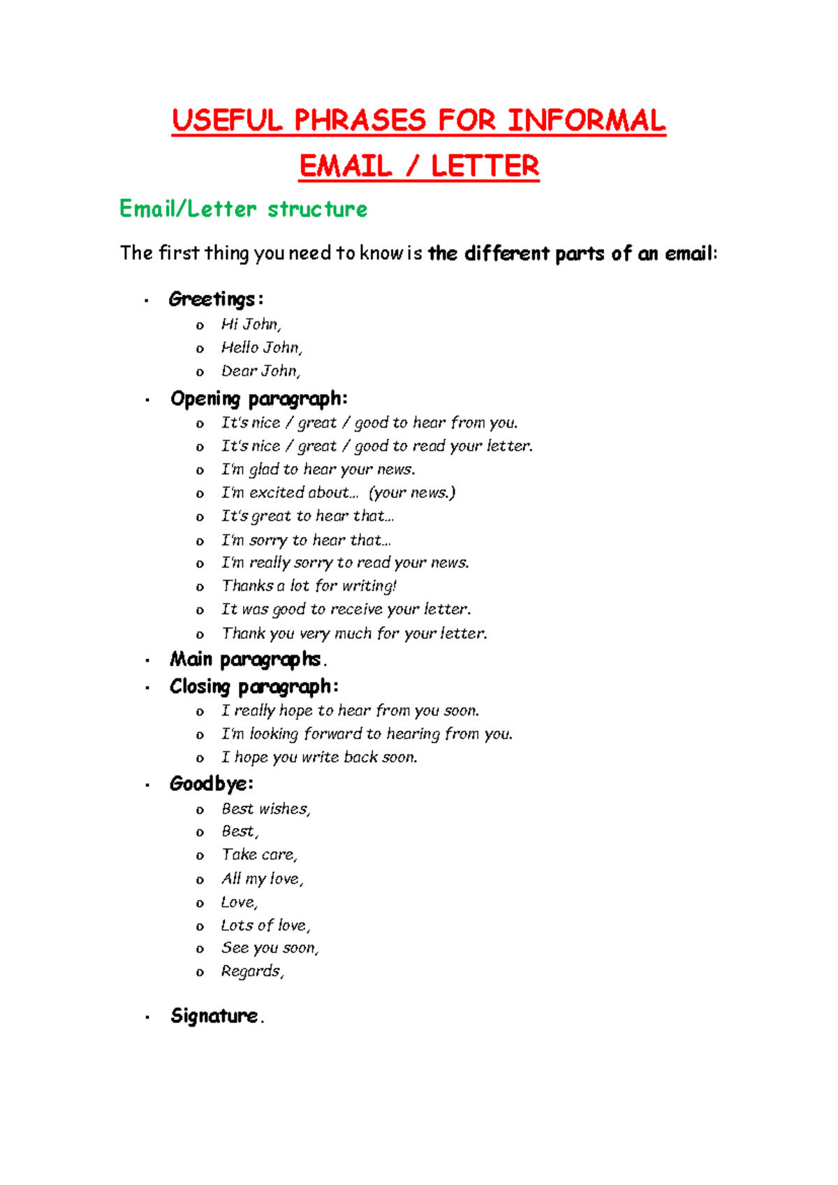 Useful phrases for an informal email - USEFUL PHRASES FOR INFORMAL ...