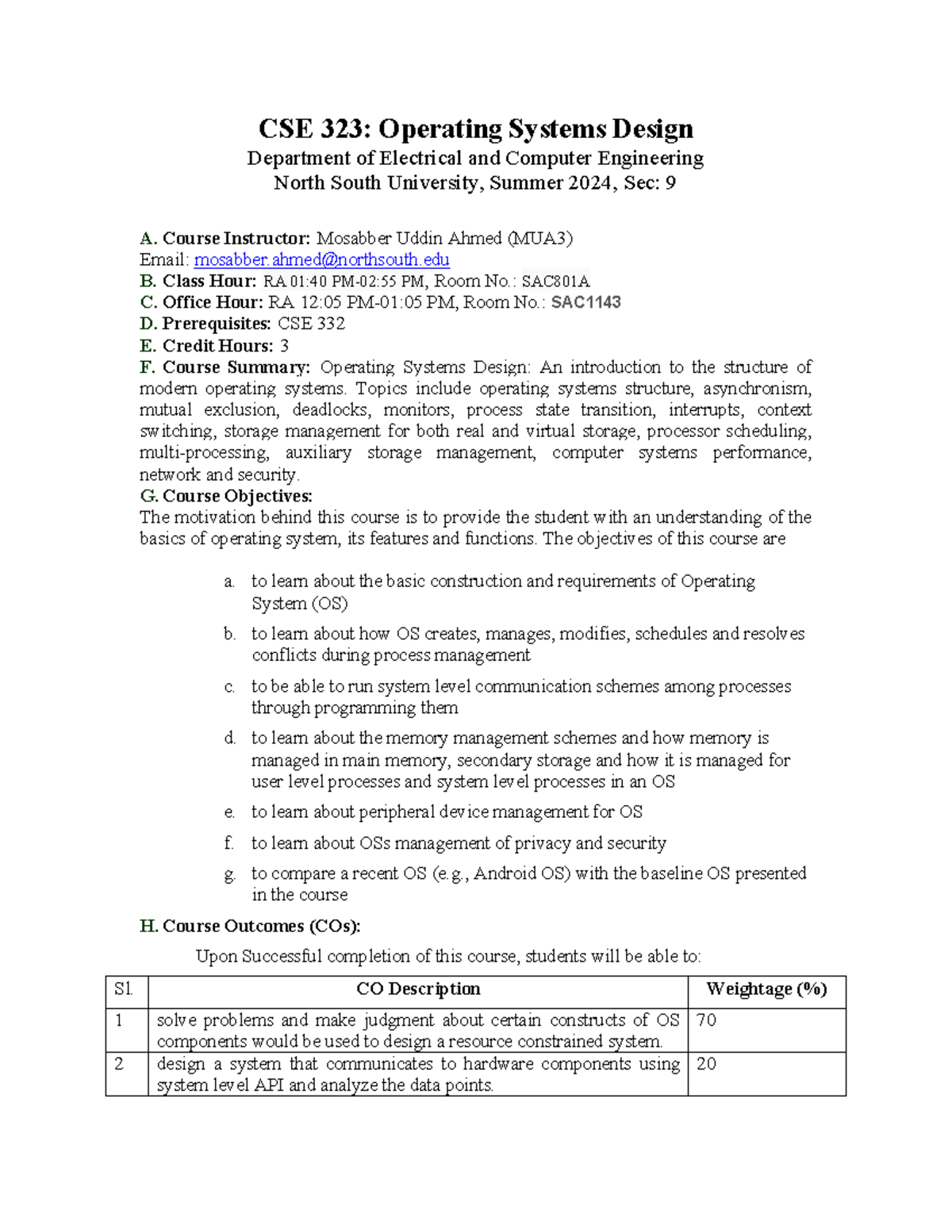 CSE 323: Operating Systems Design Course Outline - Summer 2024 - Studocu