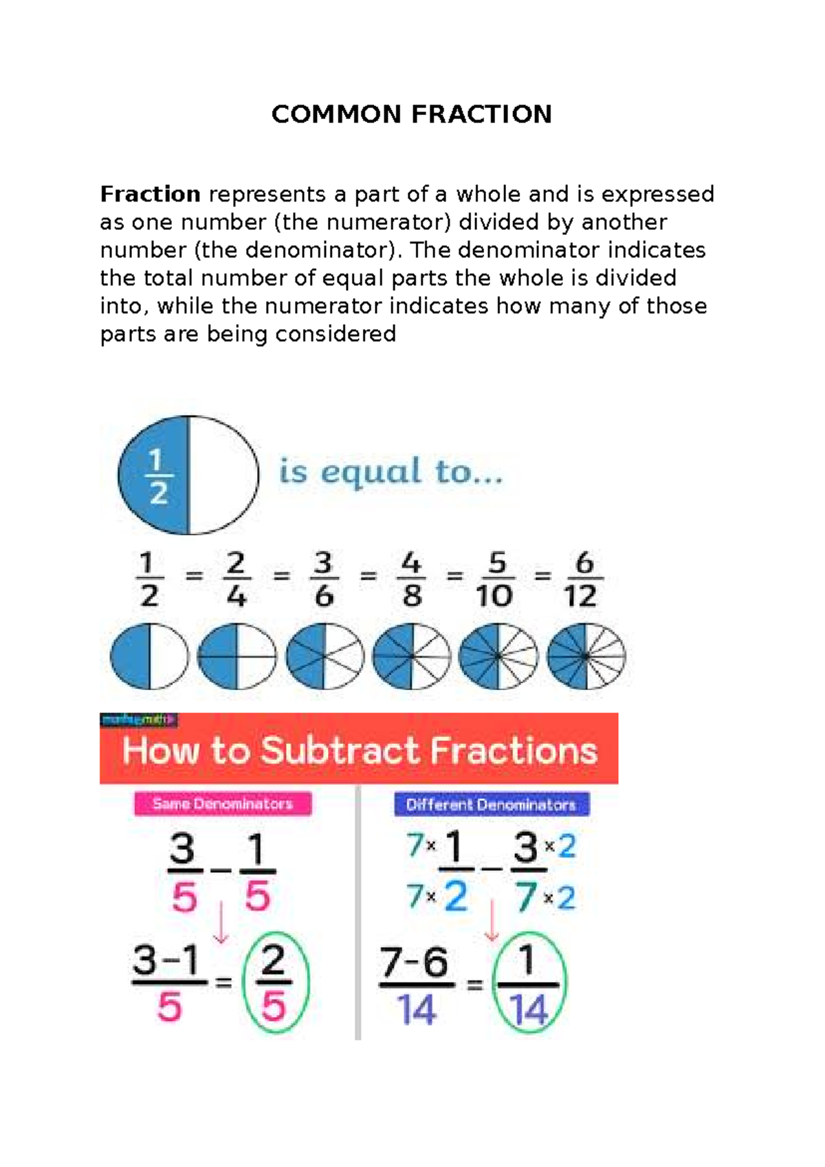 Common Fraction reseach - edtp112 - COMMON FRACTION Fraction represents ...