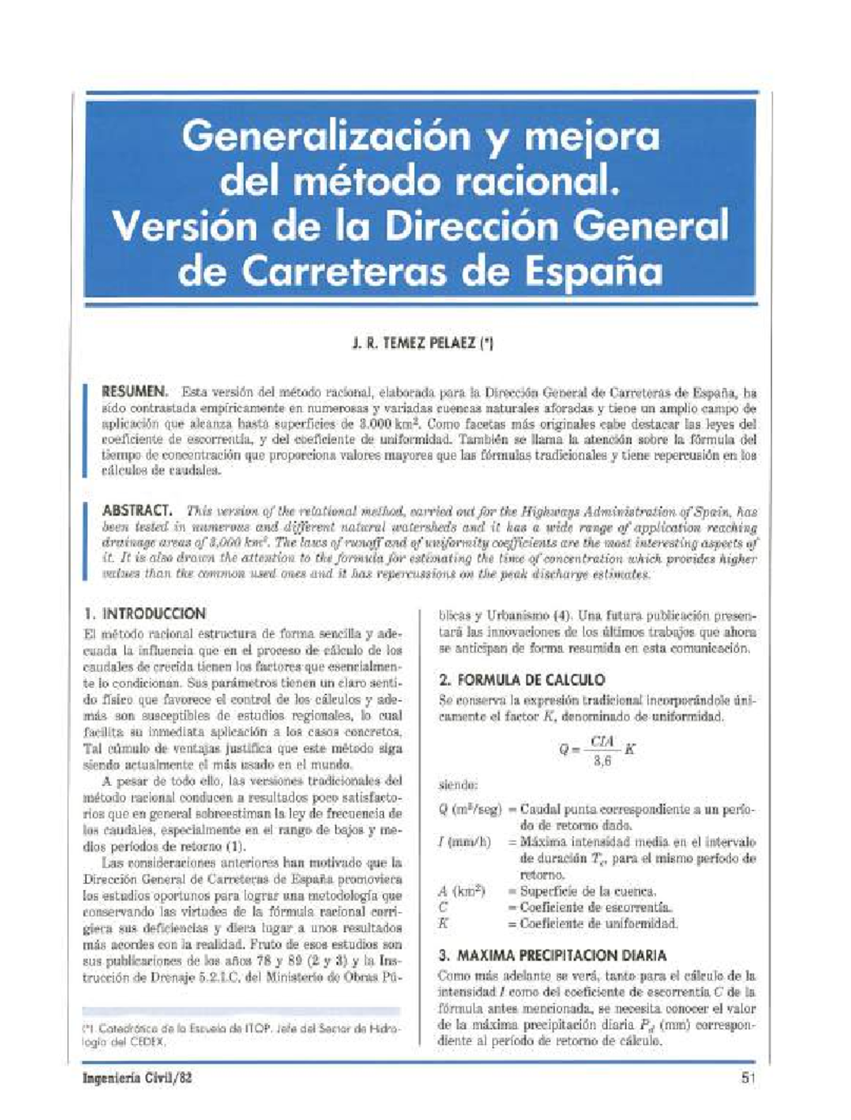 Generalización del Método Racional y Tiempos de Concentración - Tc ...