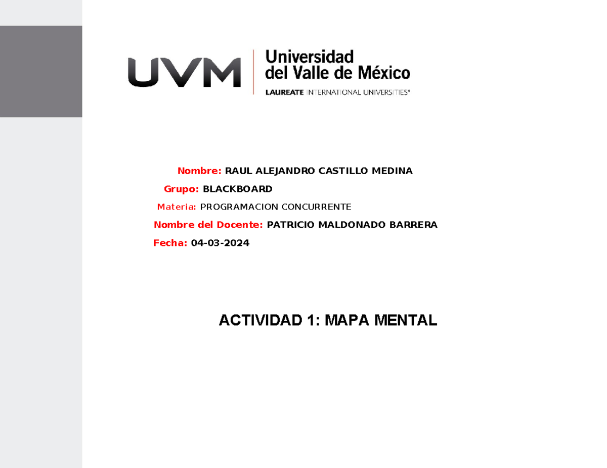 Actividad 1 Blackboard - programacion concurrente - Nombre: RAUL ALEJANDRO CASTILLO MEDINA Grupo ...