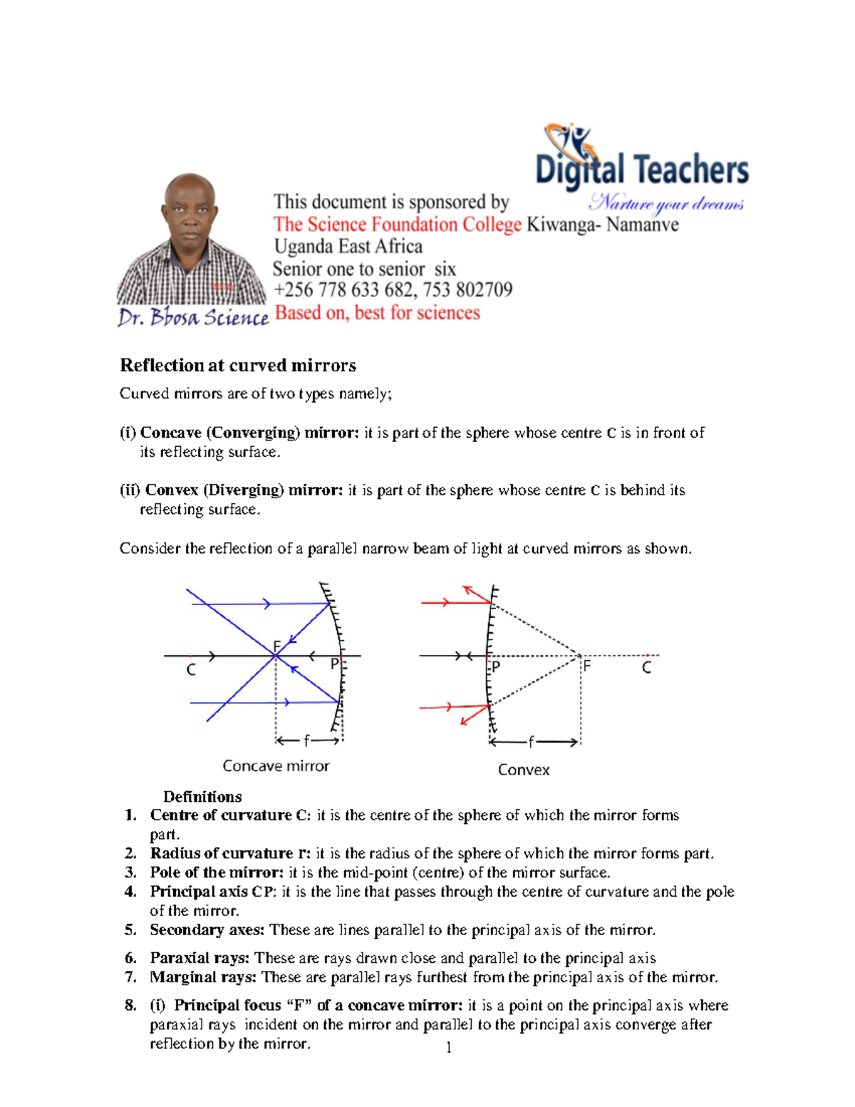 Curved Mirrors: Reflection, Image Formation & Focal Length (PHYS 101 ...